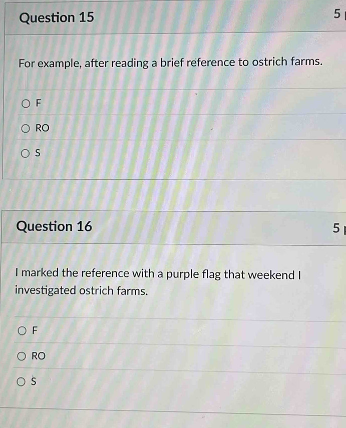 Solved: For example, after reading a brief reference to ostrich farms ...