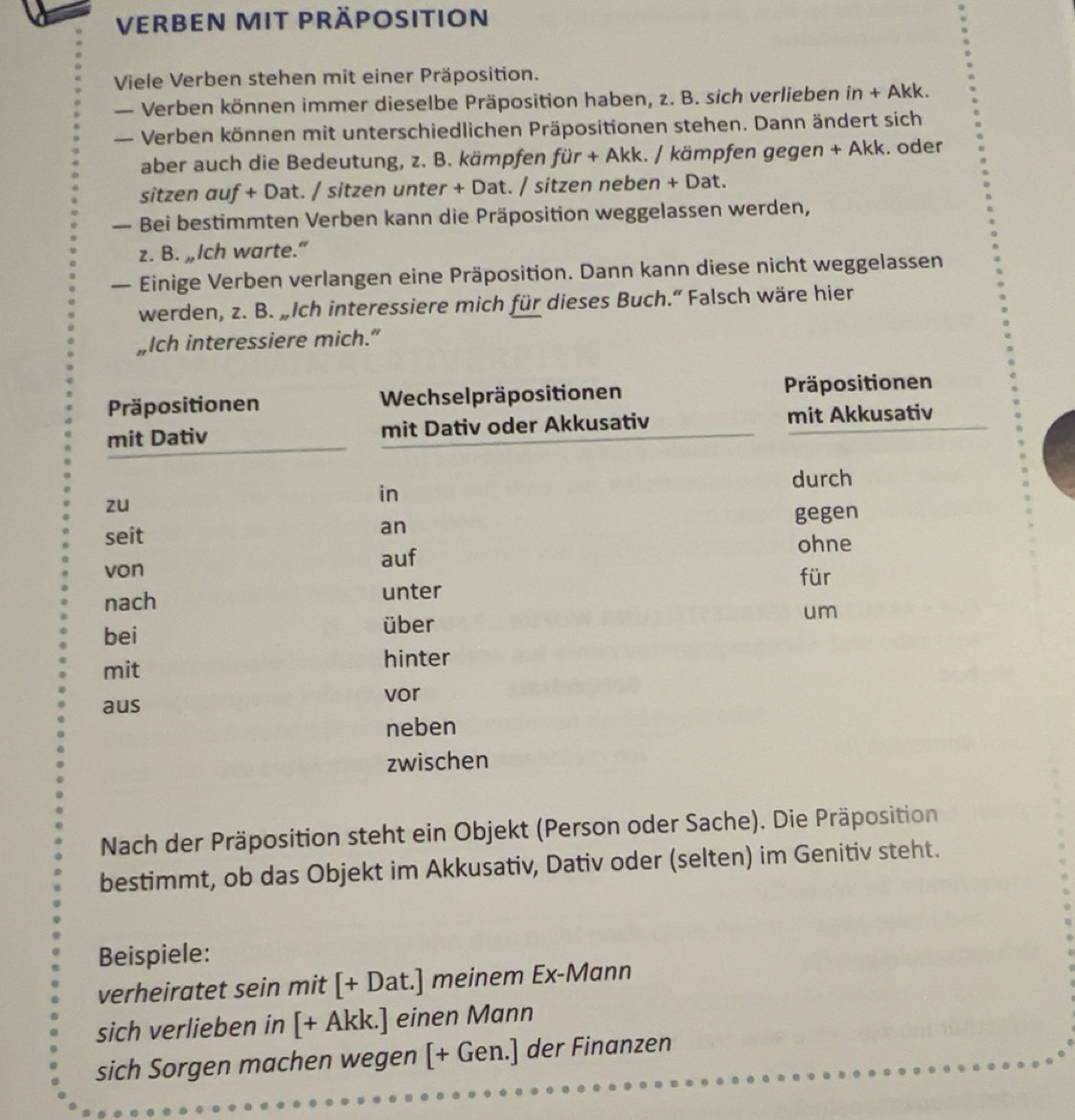 Gelöst:verben mit präposition Viele Verben stehen mit einer Präposition ...