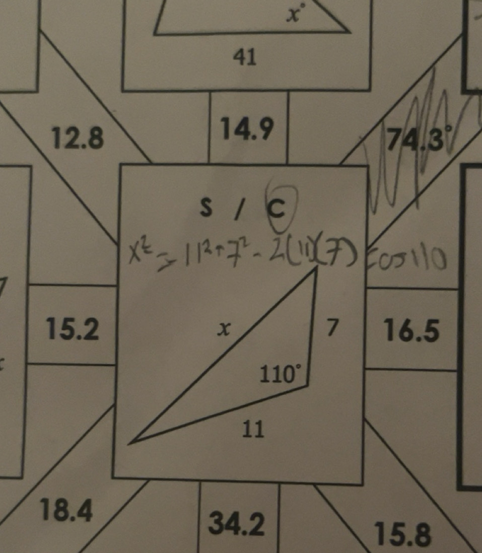 Solved: 14.9 12.8 74.3° s / c 15.2 16.5 18.4 34.2 15.8 [Math]