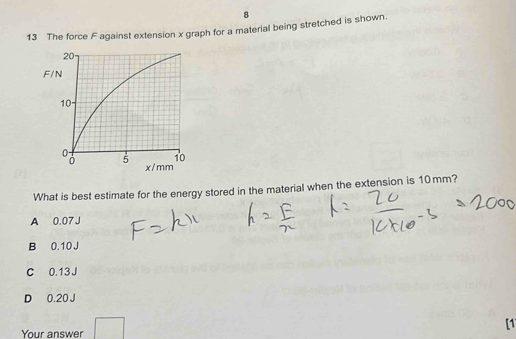 Solved: 8 13 The force F against extension x graph for a material being ...