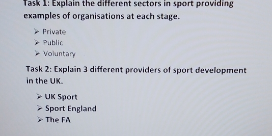 Solved: Task 1: Explain the different sectors in sport providing ...