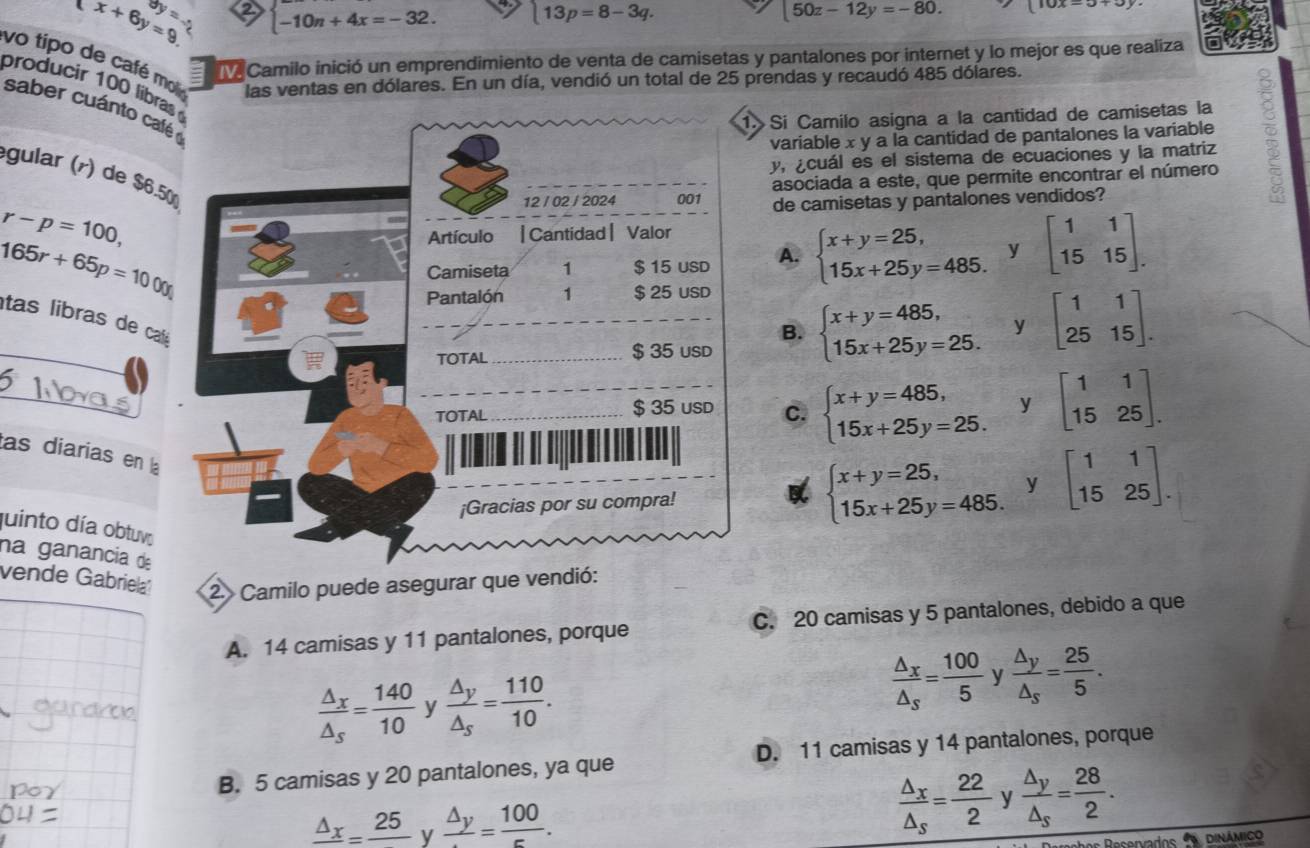 Resuelto:dy=-4 x+6y=9 |-10n+4x=-32. 13p=8-3q. 50z-12y=-80. (10x-3+3y ...