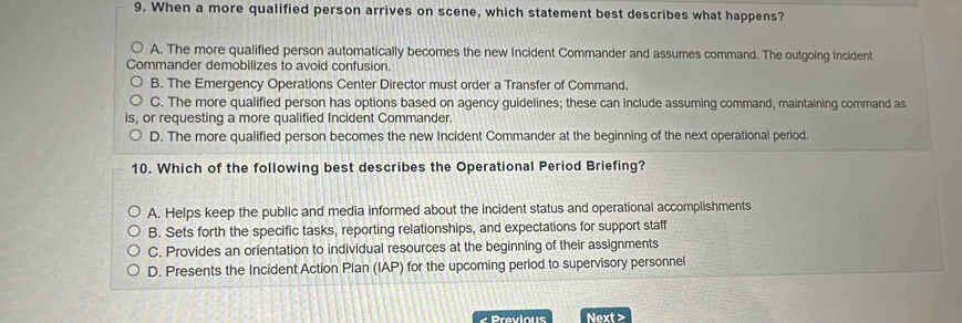 Solved: When a more qualified person arrives on scene, which statement ...