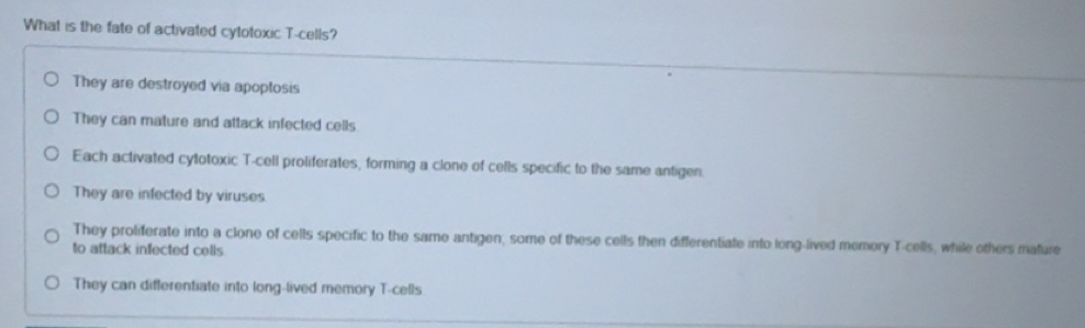 Solved: What is the fate of activated cytotoxic T-cells? They are ...