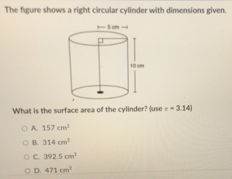 Solved: The figure shows a right circular cylinder with dimensions ...