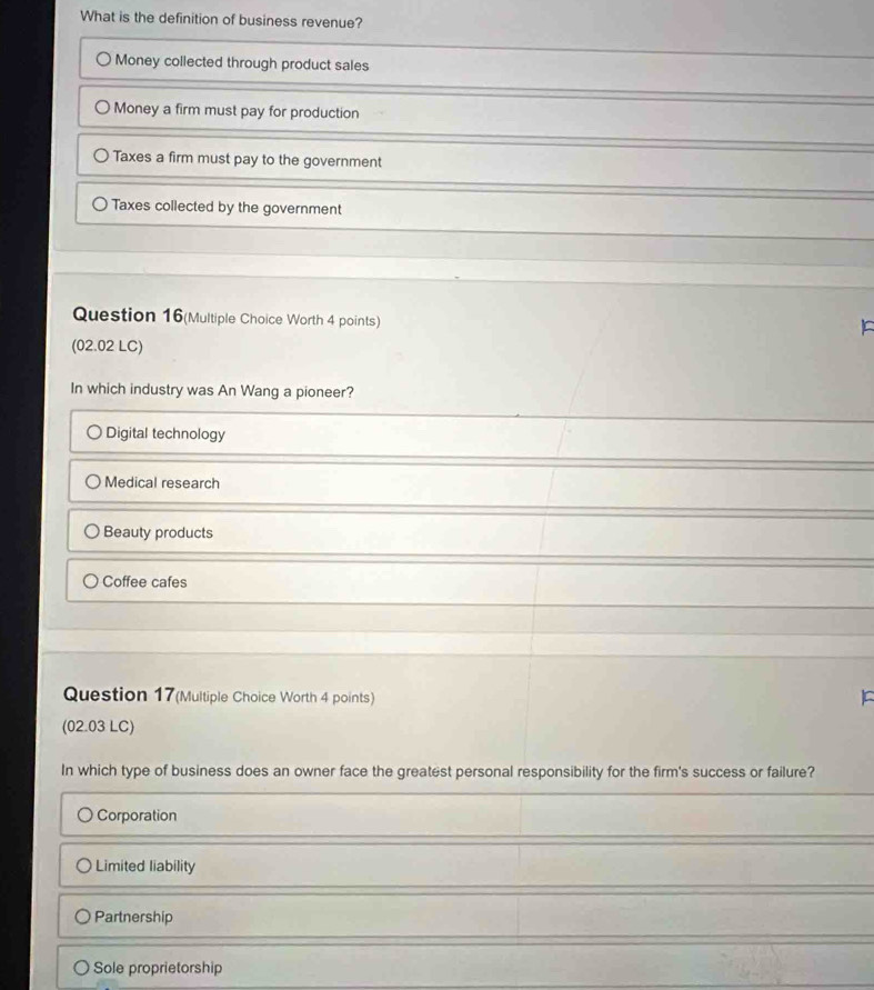 Solved: What is the definition of business revenue? Money collected ...