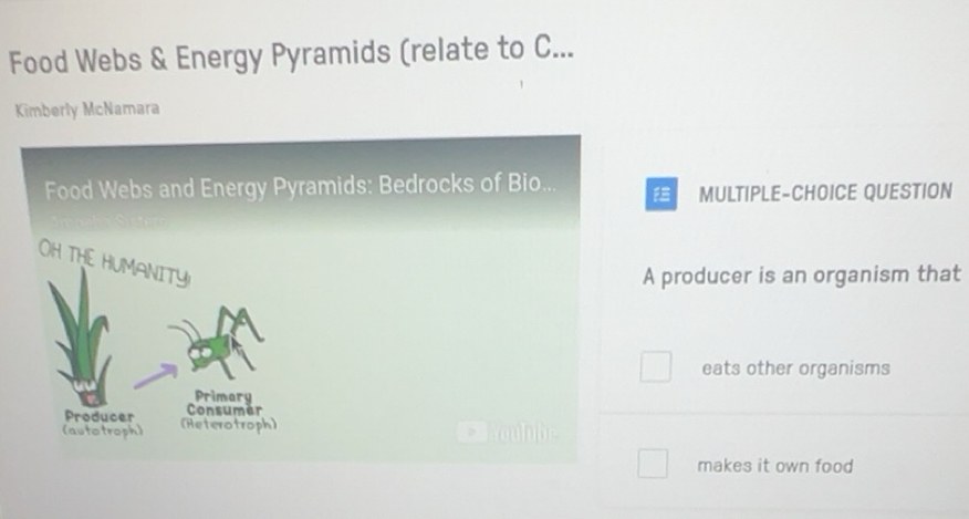 Solved: Food Webs & Energy Pyramids (relate to C... Kimberly McNamara ...
