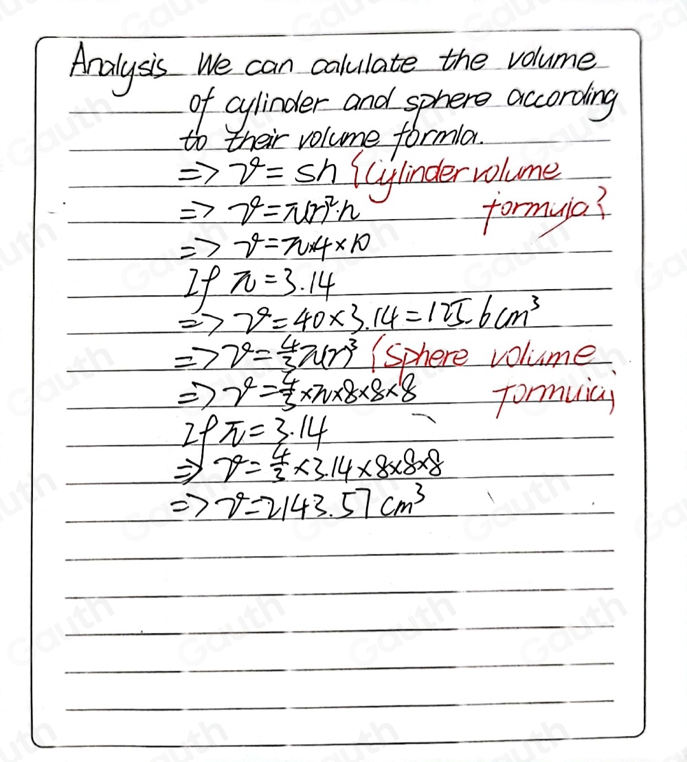 Solved: Find the volume of a cylinder. * A. 125.6 cubic cm B. 126.8 ...