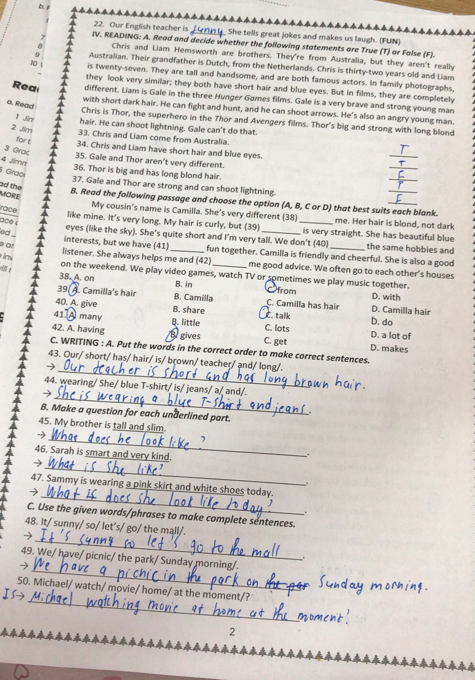 Giải quyết:Our English teacher is She tells great jokes and makes us ...