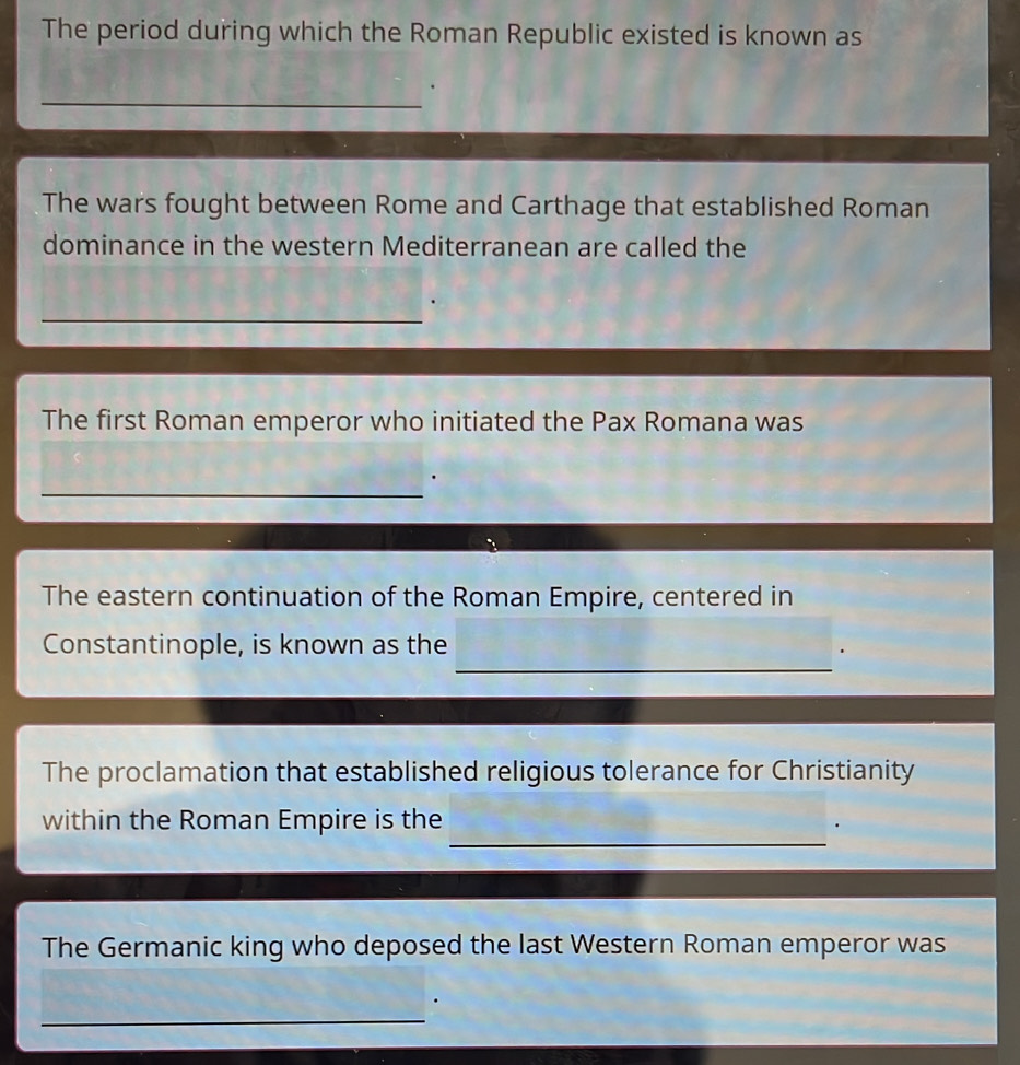 Solved: The period during which the Roman Republic existed is known as ...