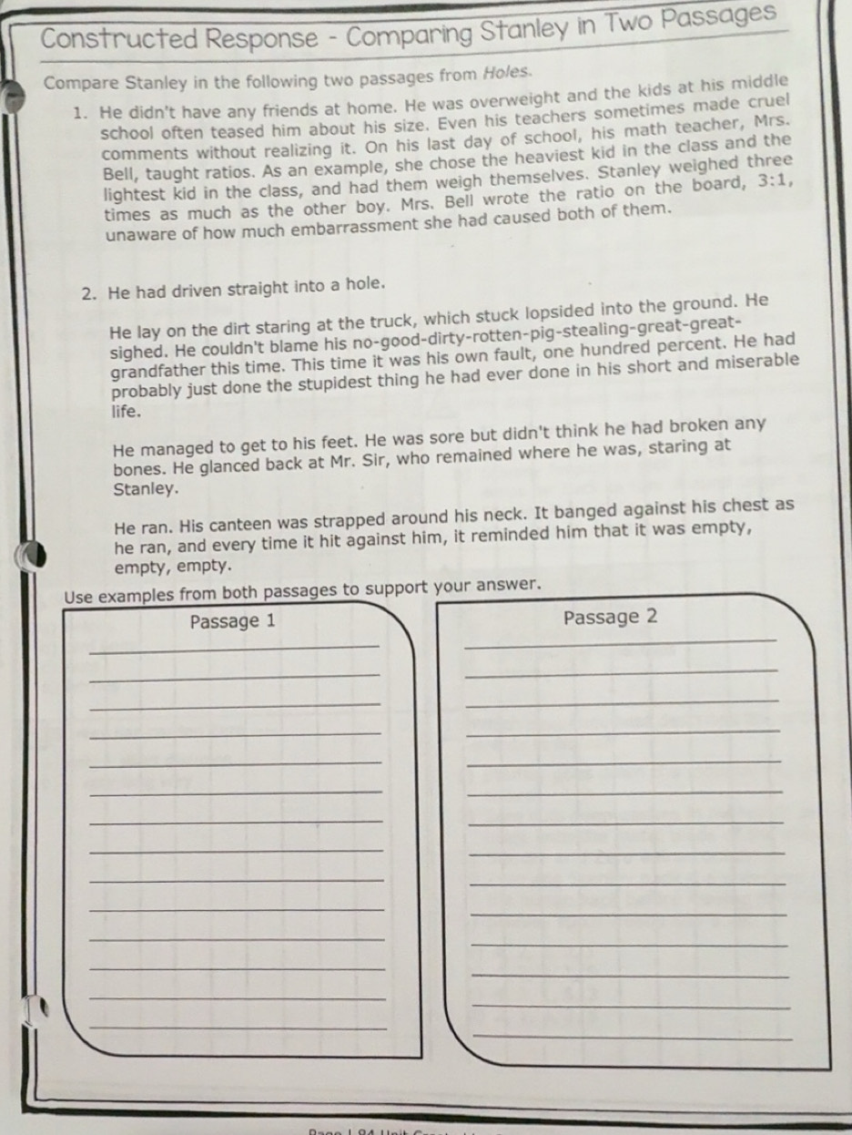 Solved: Constructed Response - Comparing Stanley in Two Passages ...