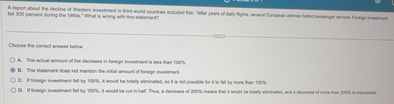 Solved: A report about the decline of Western investment in third world ...
