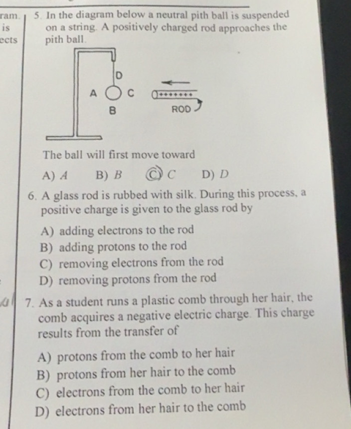 Solved: ram. 5. In the diagram below a neutral pith ball is suspended ...