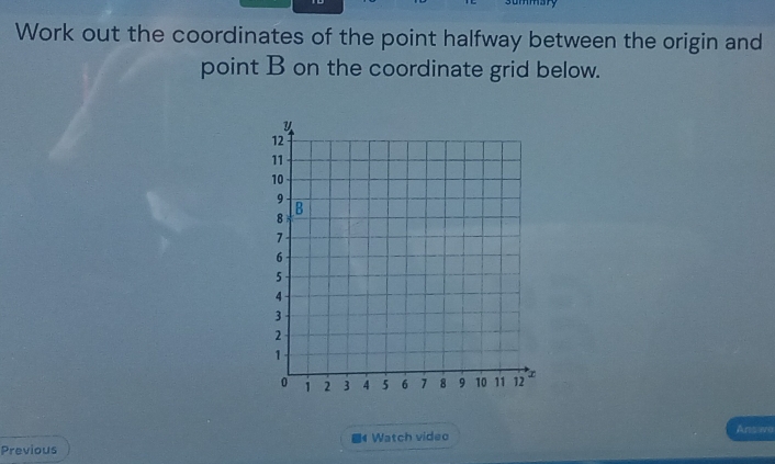 Solved: Work out the coordinates of the point halfway between the ...