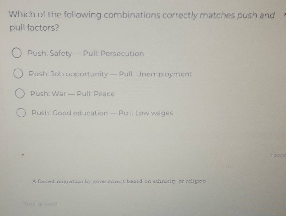 Solved: Which of the following combinations correctly matches push and ...