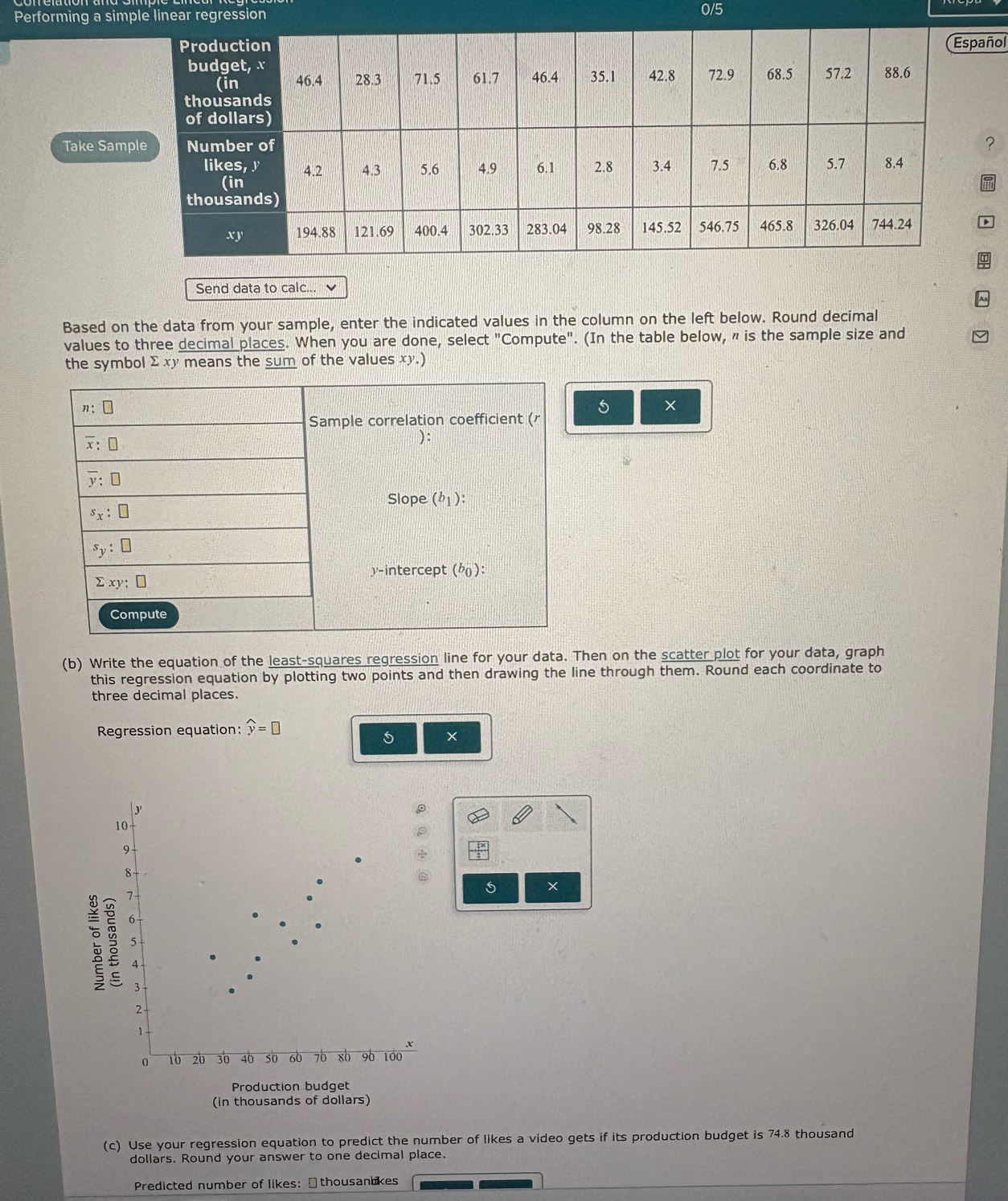 Solved: Performing a simple linear regression 0/5 añol Take Sam? Send ...