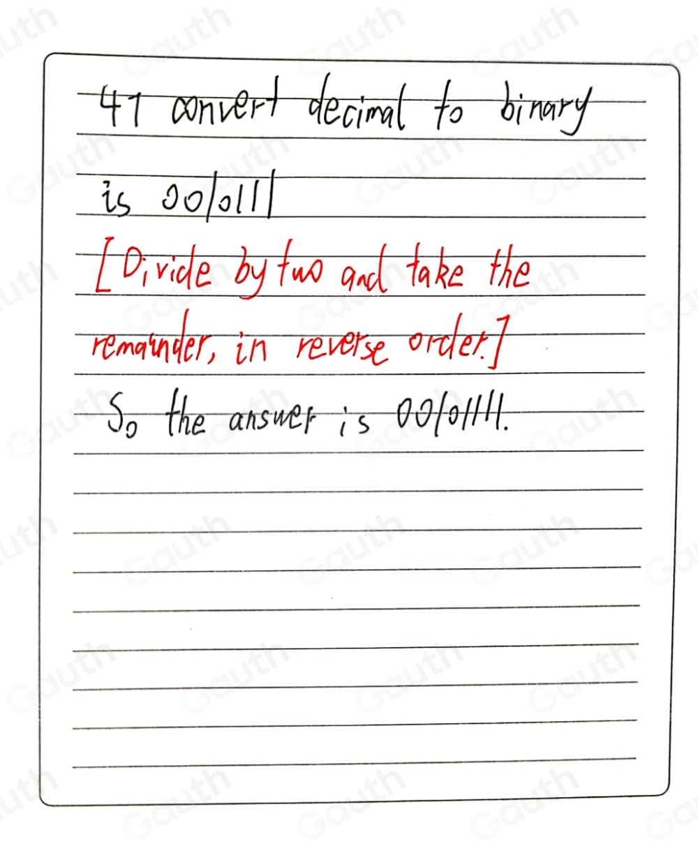 Solved: Example 2. Convert the decimal number 47 to binary [Others]