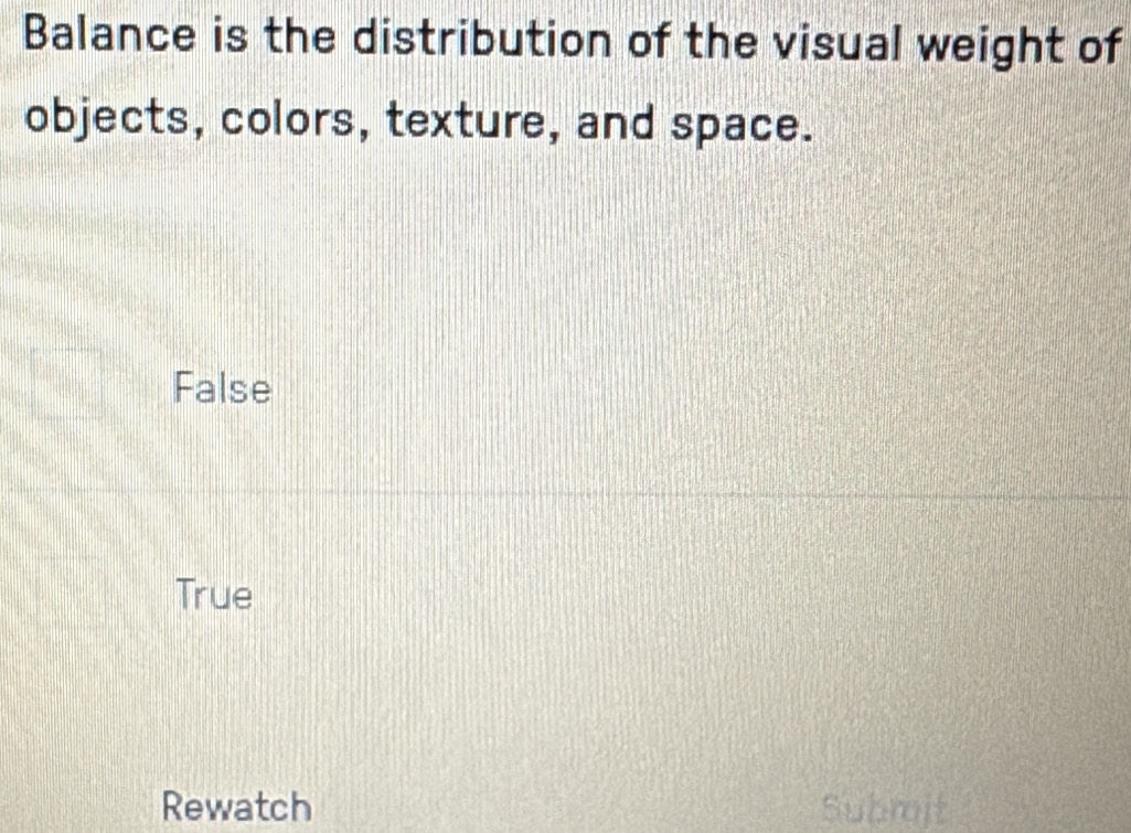 Solved: Balance is the distribution of the visual weight of objects ...
