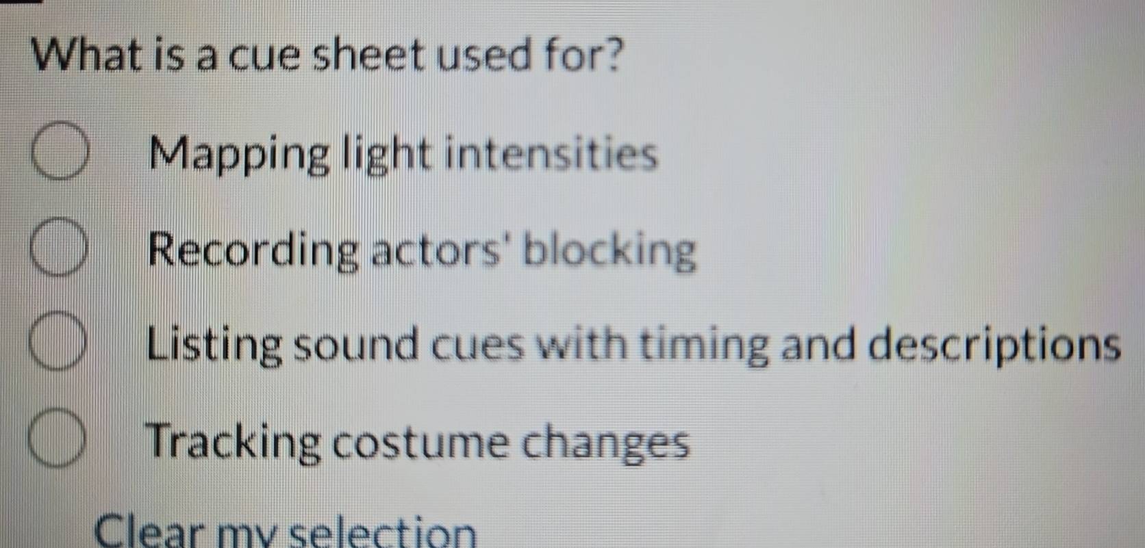 Solved: What is a cue sheet used for? Mapping light intensities ...