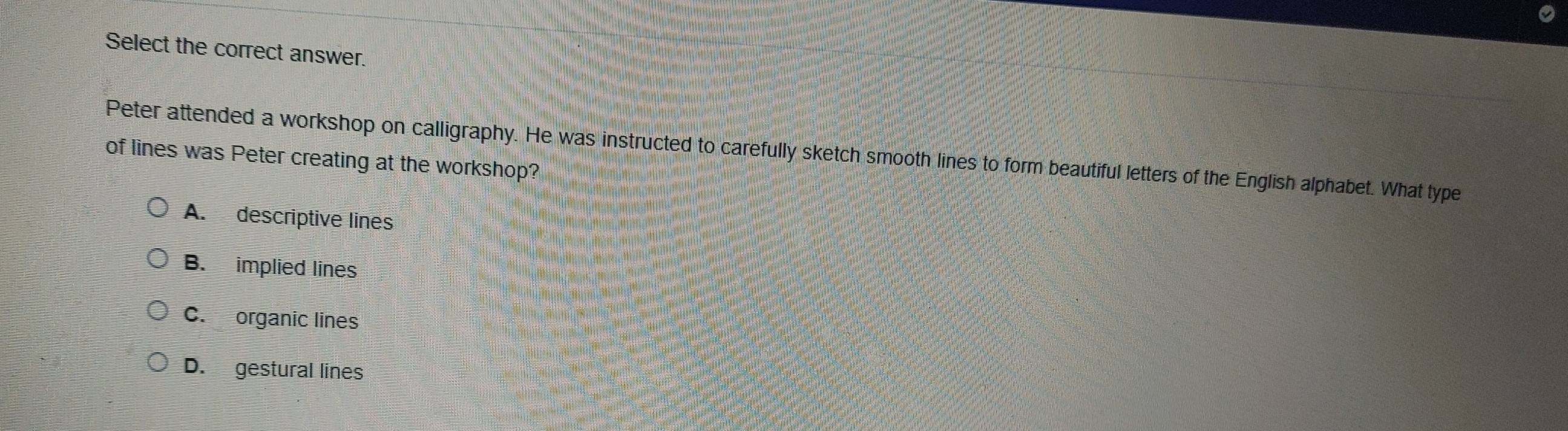 Solved: Select the correct answer. of lines was Peter creating at the ...