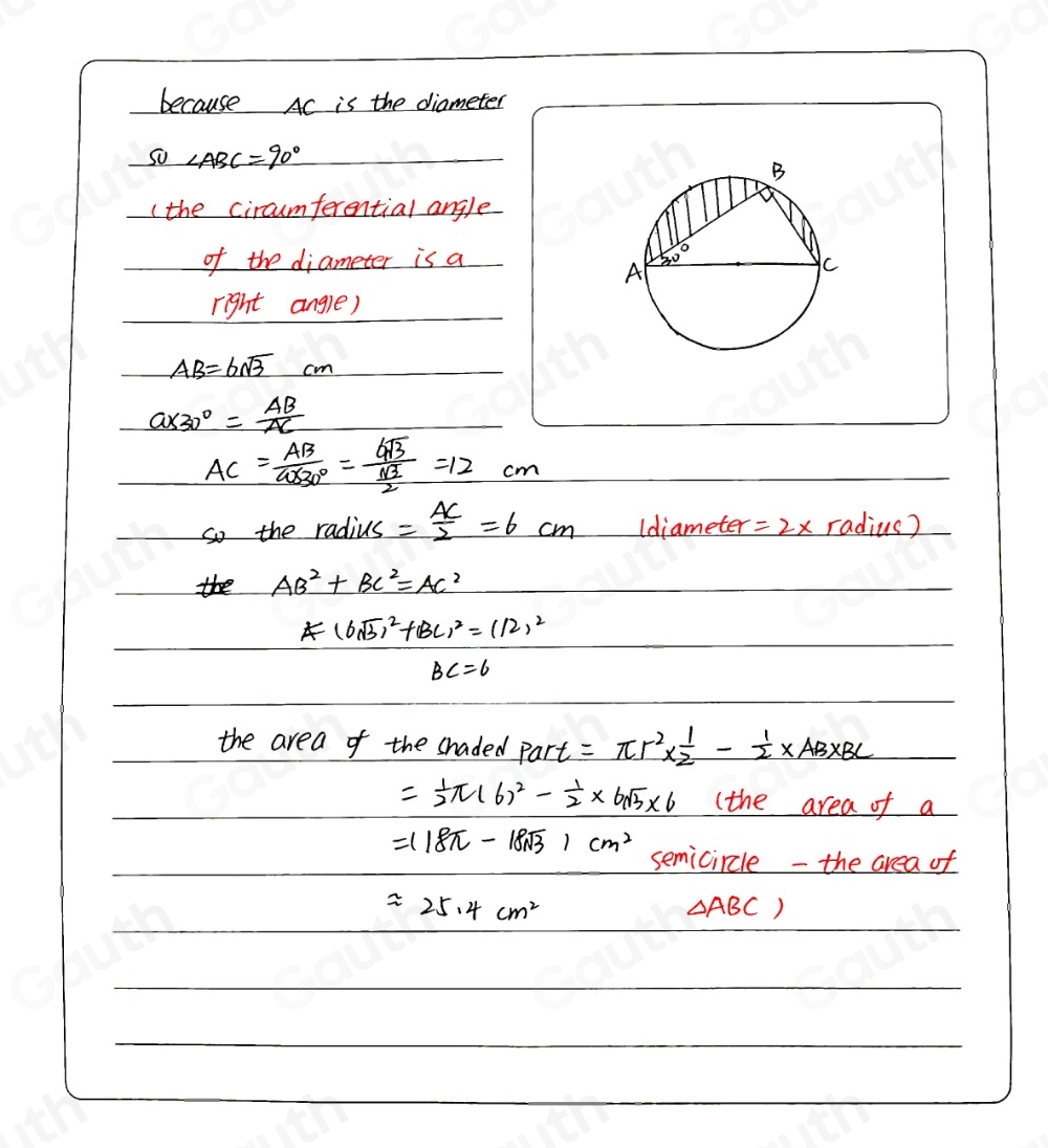 Solved: The circle with diameter AC has a ABC inscribed in it and ∠ A ...