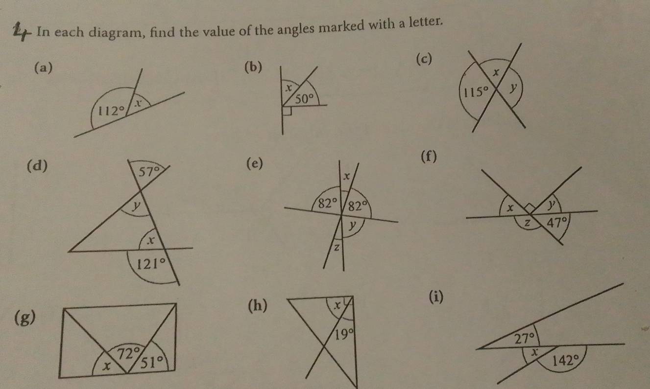 Solved: In each diagram, find the value of the angles marked with a ...