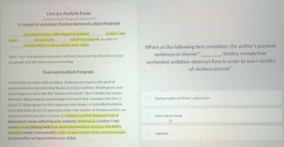 Solved: Literary Analysis Essay Analyto at thsdy Parag aph Senterce d A ...