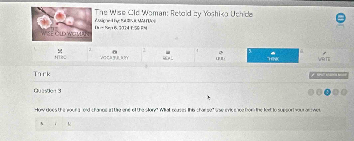 Solved: The Wise Old Woman: Retold by Yoshiko Uchida ssigned by: SARINA ...