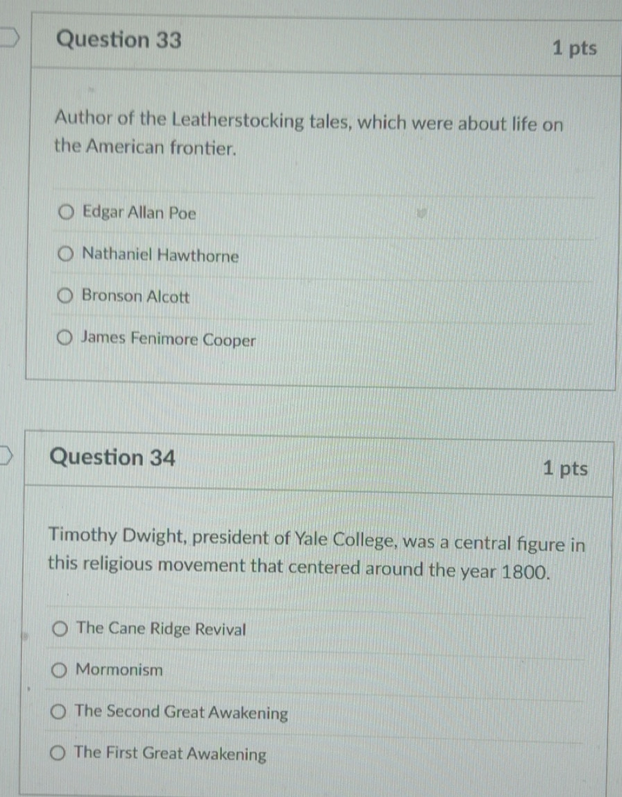 Solved: Author of the Leatherstocking tales, which were about life on ...