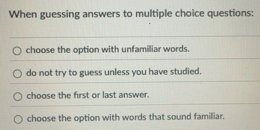 Solved: When guessing answers to multiple choice questions: choose the ...