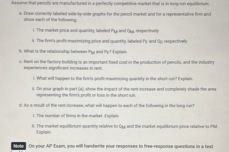 Solved: Assume that pencils are manufactured in a perfectly competitive ...