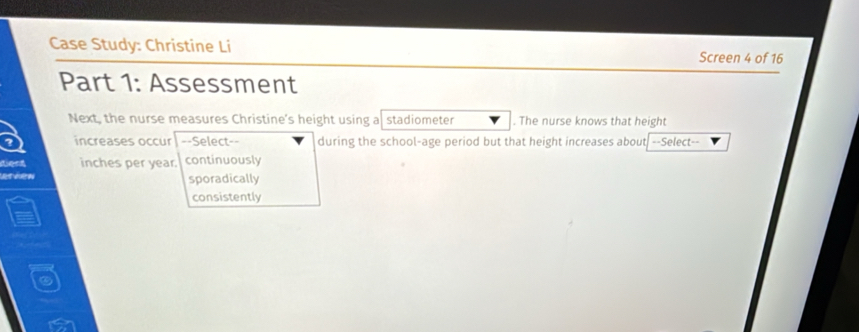 Solved: Case Study: Christine Li Screen 4 of 16 Part 1: Assessment Next ...