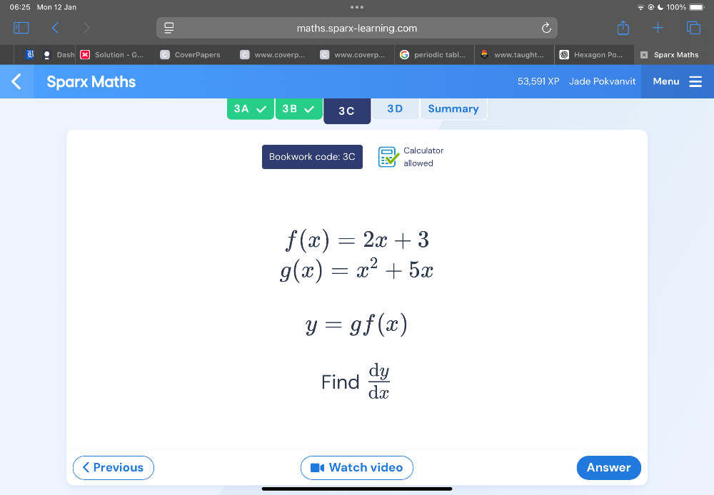 แก้ไขแล้ว:06:25 Mon 12 Jan . 100% maths.sparx-learning.com Dash ...