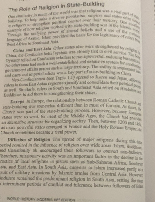Solved: The Role of Religion in State-Building One similarity in much ...