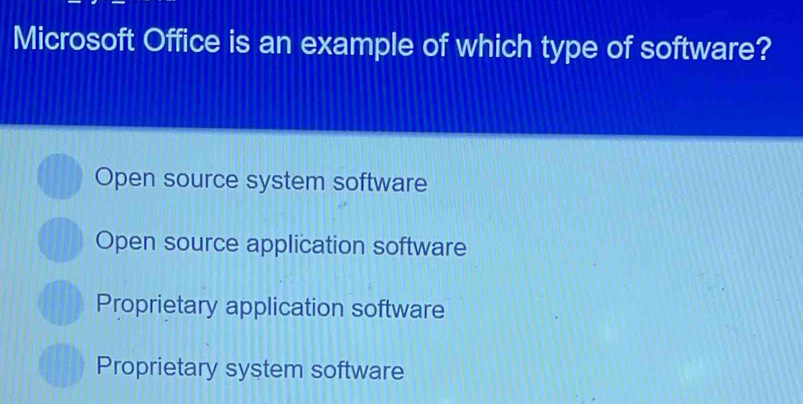 Solved: Microsoft Office is an example of which type of software? Open ...