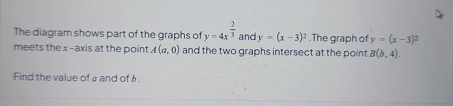 Solved: The diagram shows part of the graphs of y=4x^(frac 2)3 and y=(x ...