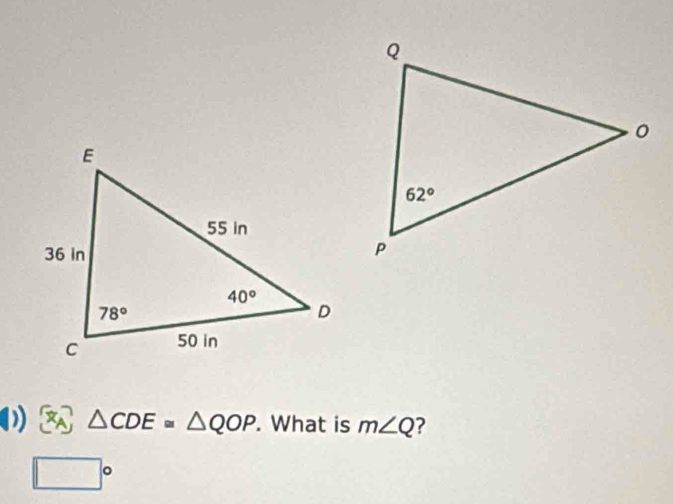 Solved: CDE≌ QOP. What is m∠ Q ? ° [Math]