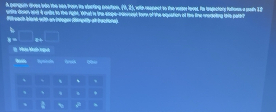 Solved: A penguin dives into the sea from its starting position, (0,2 ...