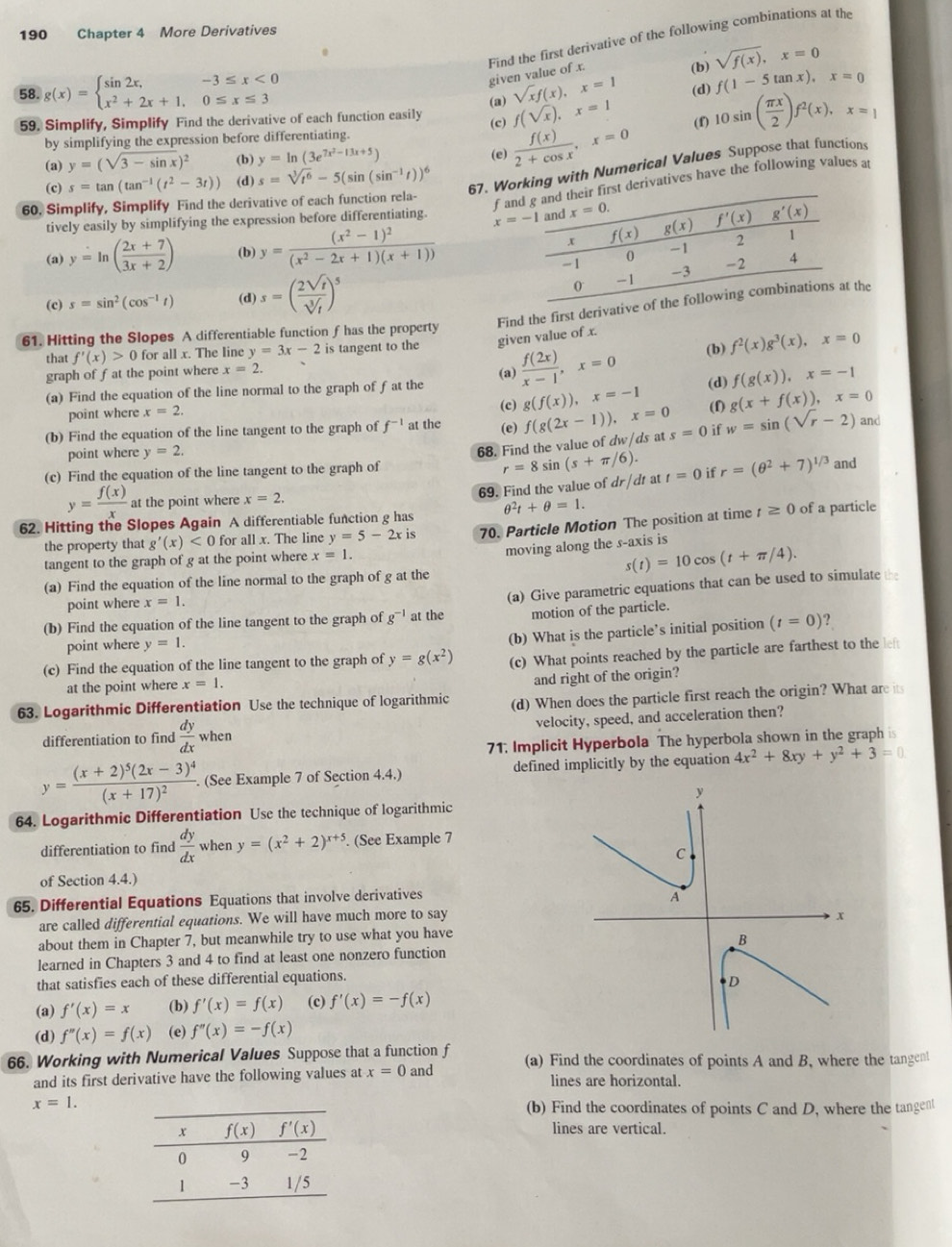 Solved: 190 Chapter 4 More Derivatives given value of x. Find the first ...
