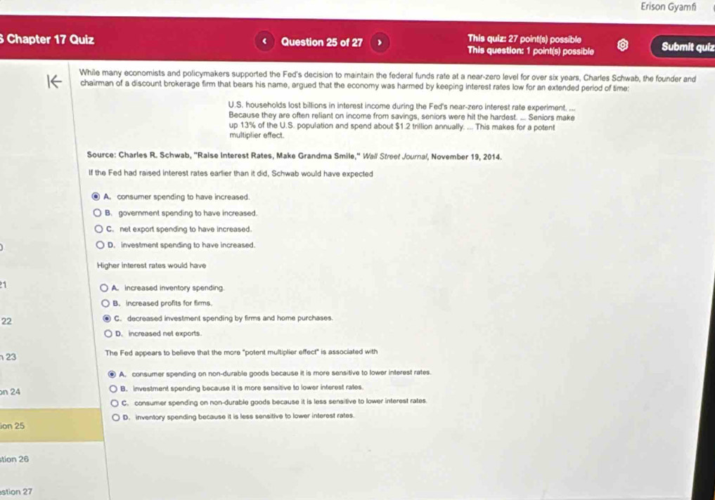 Solved: Erison Gyamfi This quiz: 27 point(s) possible Chapter 17 Quiz ...