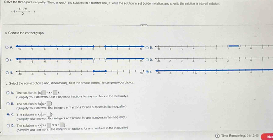 Solved: Solve the three-part inequality. Then, a. graph the solution on ...