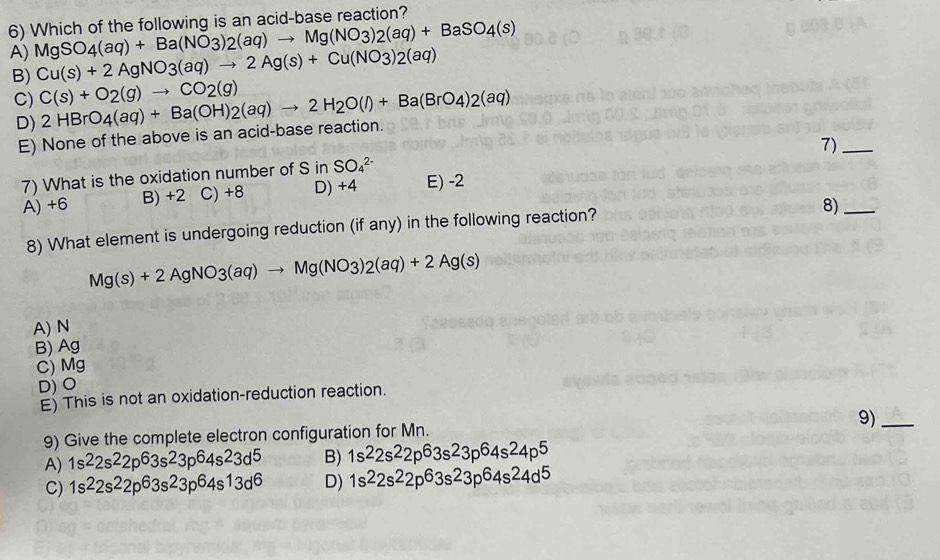 Solved: Which of the following is an acid-base reaction? A) MgSO_4(aq ...