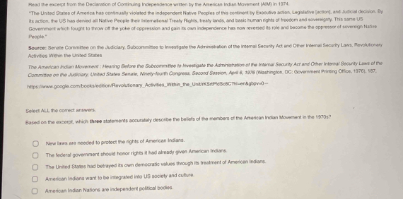 Solved: Read the excerpt from the Declaration of Continuing ...