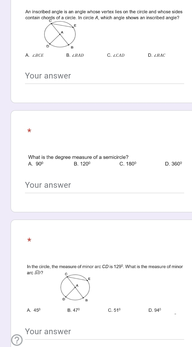 Solved: An inscribed angle is an angle whose vertex lies on the circle ...