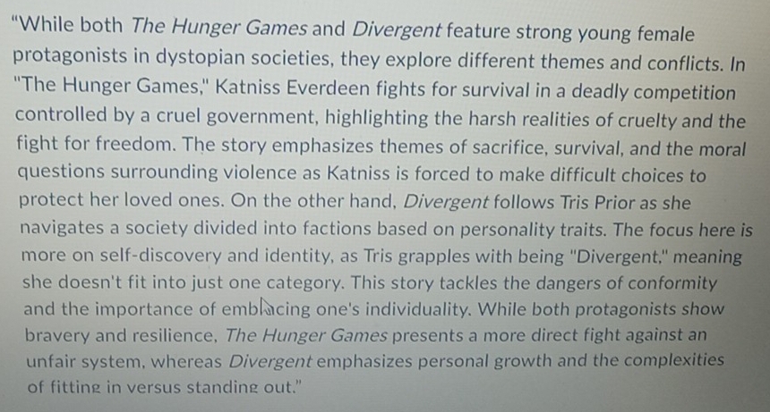 Solved: “While both The Hunger Games and Divergent feature strong young ...