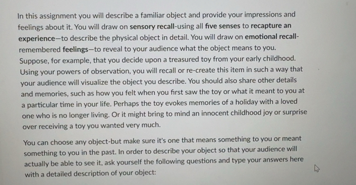 Solved: In this assignment you will describe a familiar object and ...
