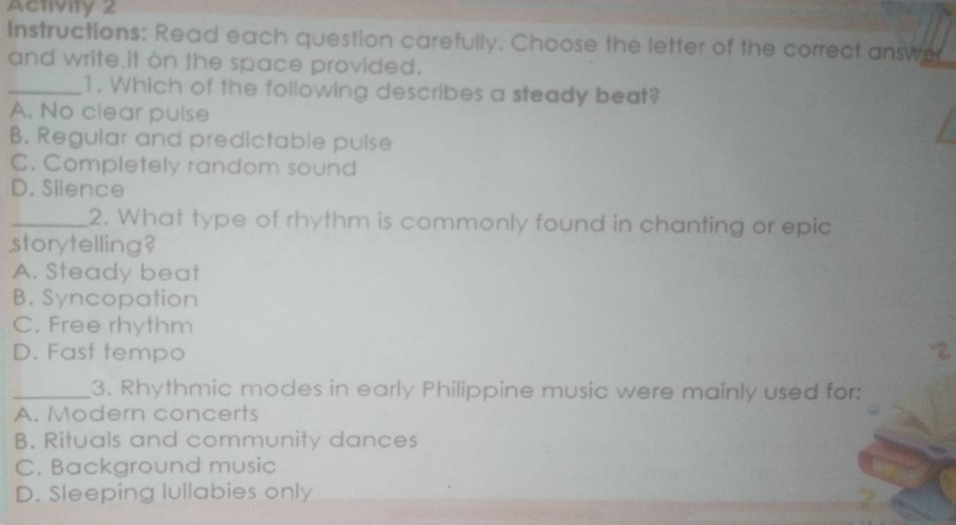 Solved: Activity 2 Instructions: Read each question carefully. Choose ...