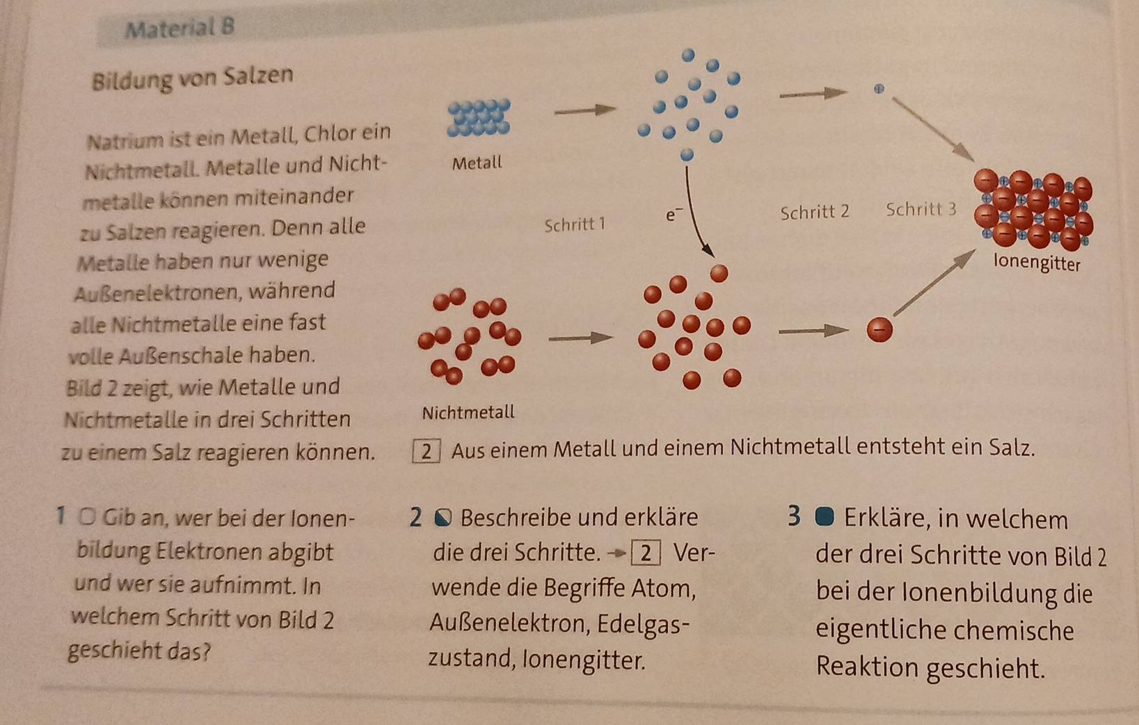 Gelöst:Material B Bildung von Salzen Natrium ist ein Metall, Chlor e ...