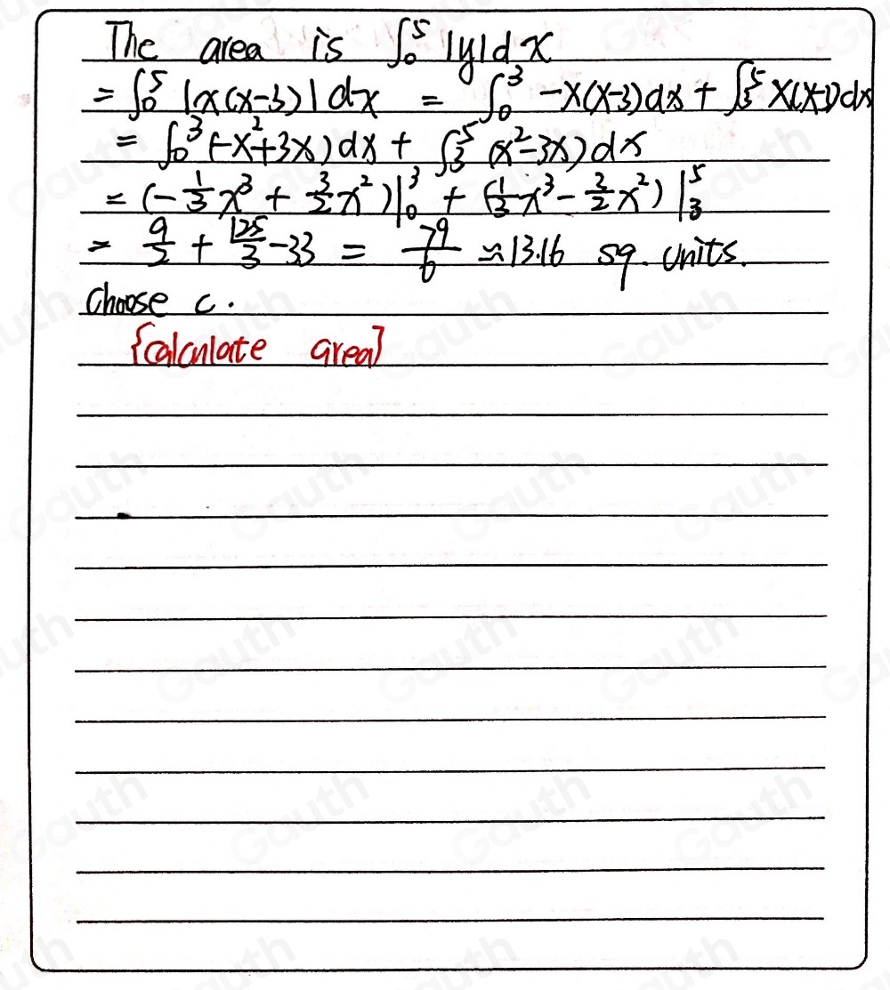 Solved: Find the area between the curve y=x(x-3) and the ordinates x ...