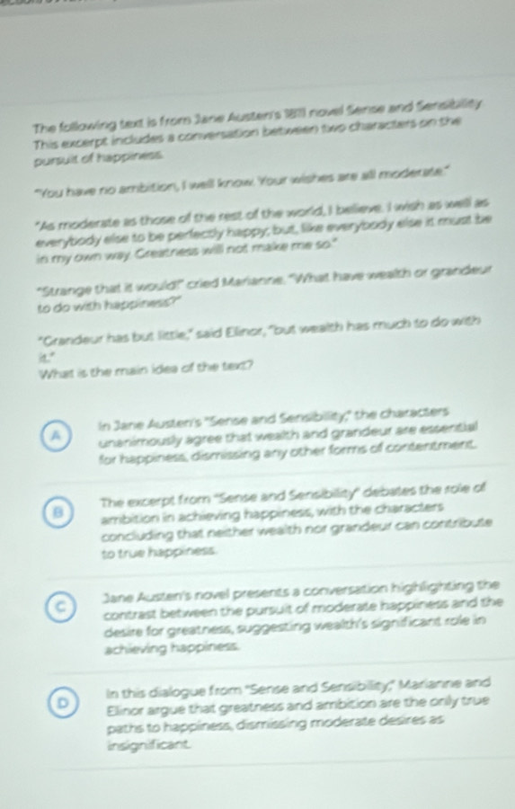 Solved: The following text is from Jane Austen's 1811 novel Sense and ...